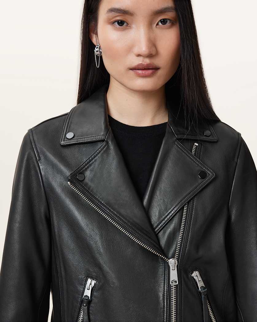 Dalby Slim Fit Leather Biker Jacket Black | ALLSAINTS US